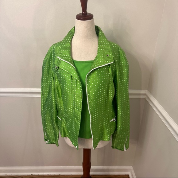 Carlisle | Jackets & Coats | Carlisle Green And White Polka Dot Jacket ...